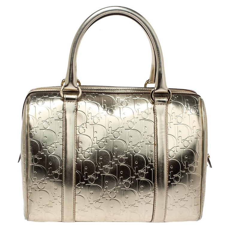 Dior Metallic Gold Oblique Monogram Leather Boston Bag at 1stDibs