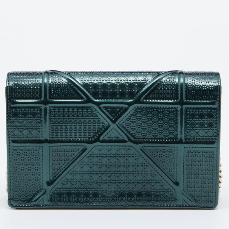 Dior Metallic Green Micro Cannage Leather Diorama Wallet on Chain For ...