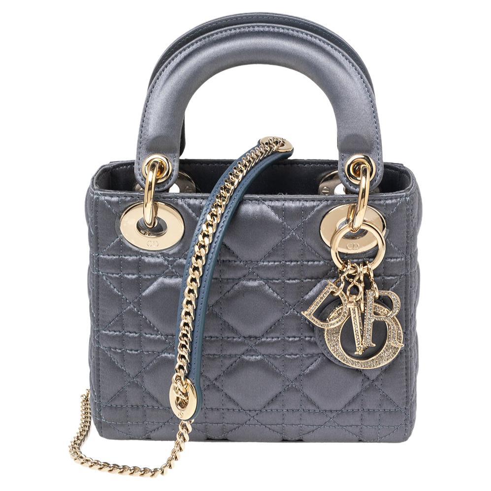 Dior Metallic Grey Cannage Satin Mini Lady Dior Tote at 1stDibs | lady ...