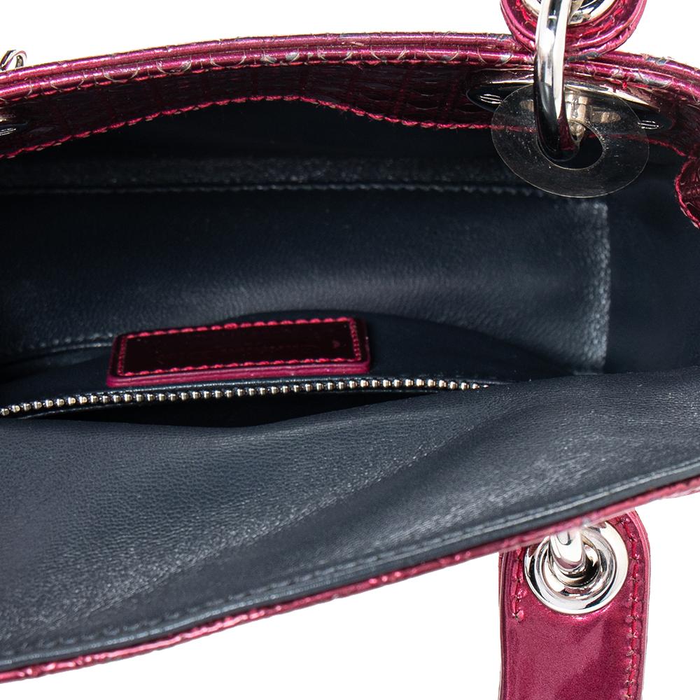 Dior Metallic Hot Pink Micro Cannage Leather Mini Lady Dior Tote at ...