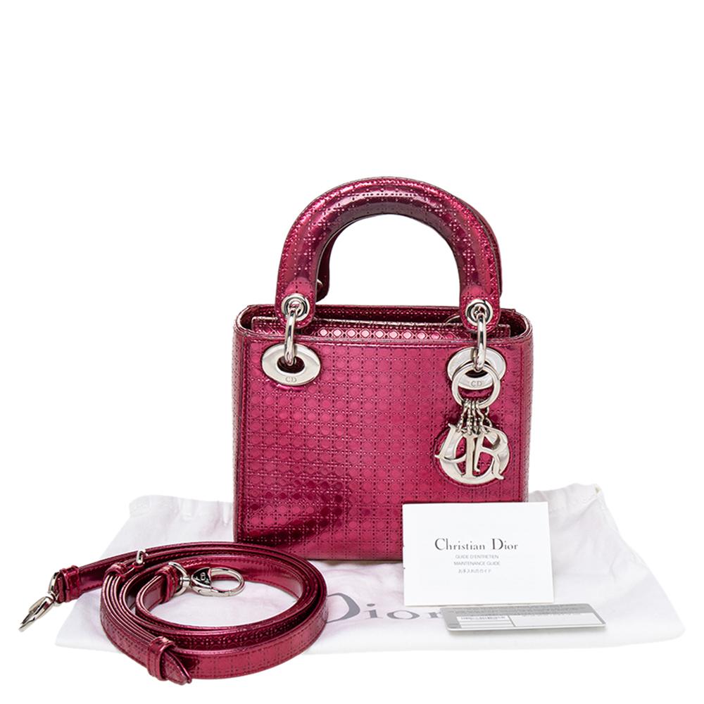 Dior Metallic Hot Pink Micro Cannage Leather Mini Lady Dior Tote at ...