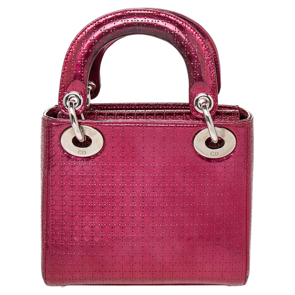 Dior Metallic Hot Pink Micro Cannage Leather Mini Lady Dior Tote at ...