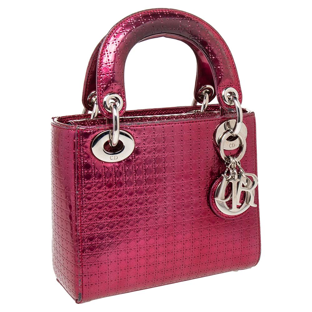 Dior Metallic Hot Pink Micro Cannage Leather Mini Lady Dior Tote at ...