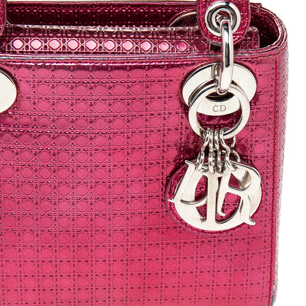 Dior Metallic Hot Pink Micro Cannage Leather Mini Lady Dior Tote at ...