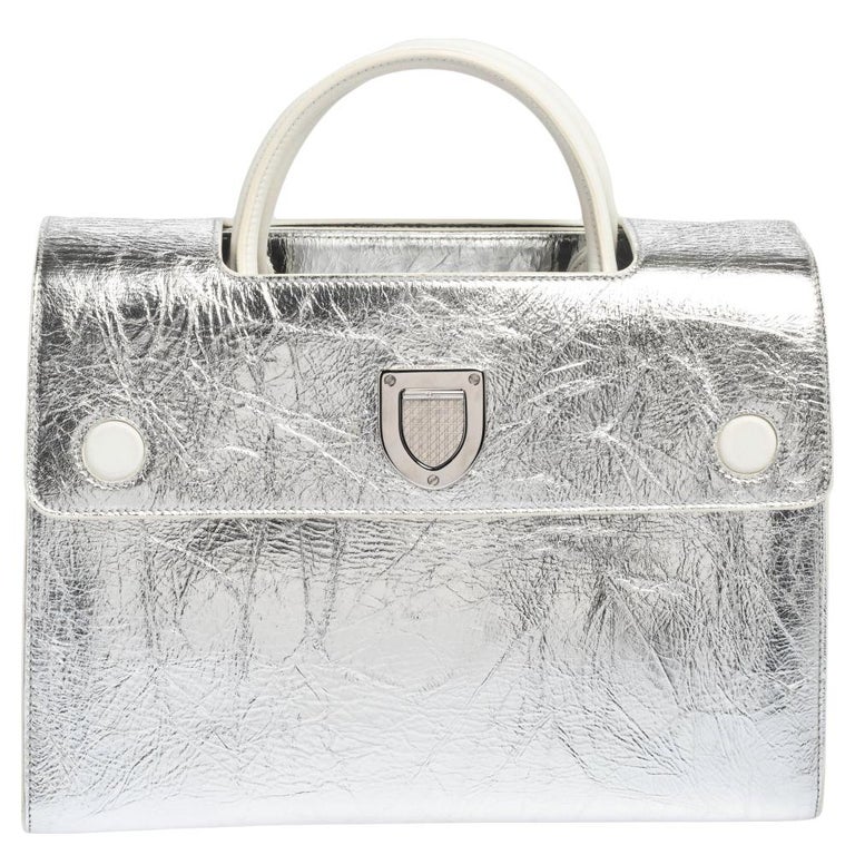 Dior Metallic Silver Crinkled Leather Medium Diorever Bag at 1stDibs