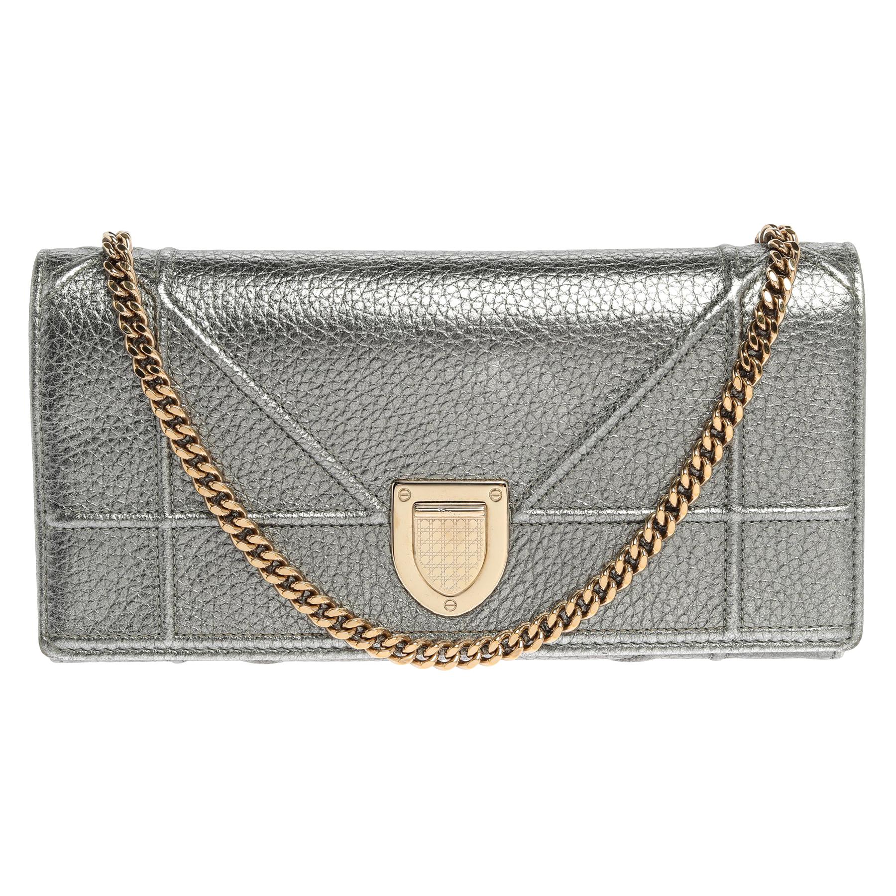 Dior Metallic Silver Leather Diorama Wallet On Chain at 1stDibs ...