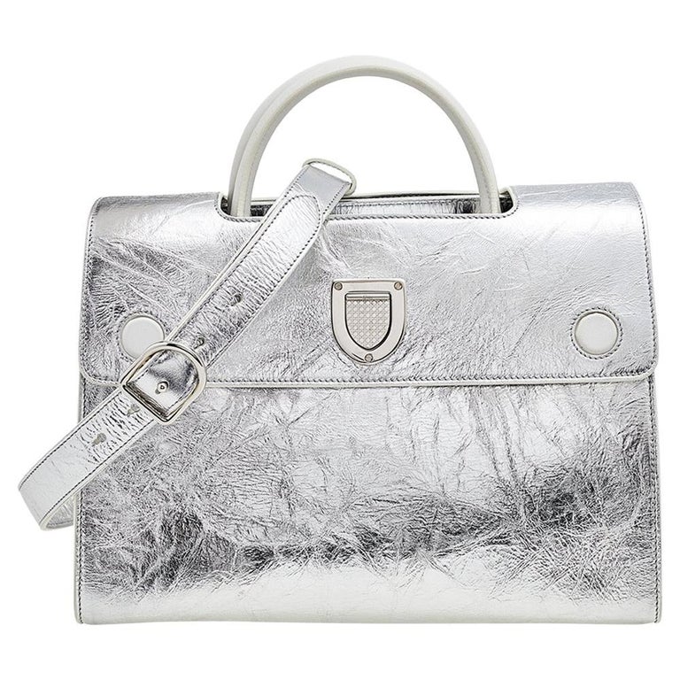 Dior Metallic Silver Leather Medium Diorever Bag at 1stDibs