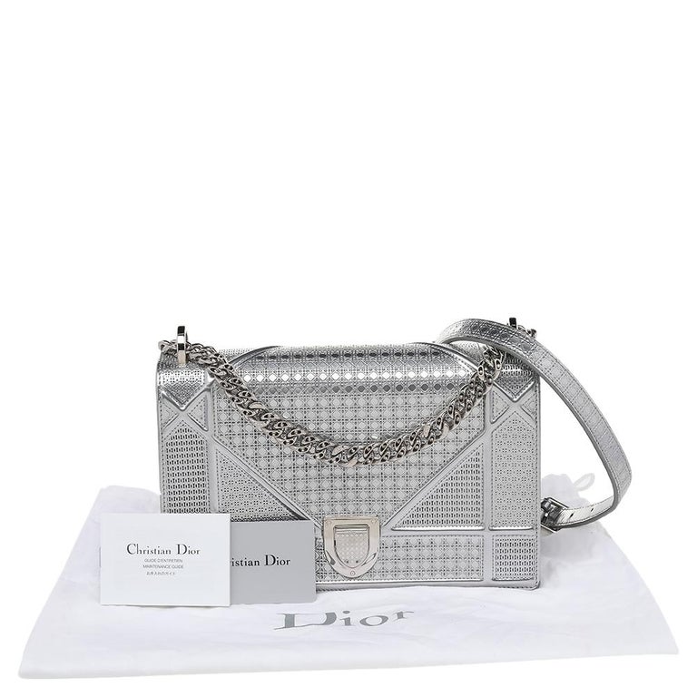 Dior Metallic Silver Micro Cannage Leather Medium Diorama Shoulder Bag ...