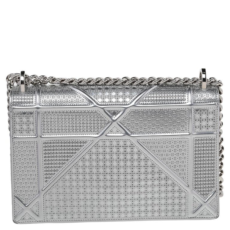 Dior Metallic Silver Micro Cannage Leather Medium Diorama Shoulder Bag ...