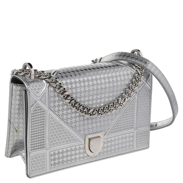 Dior Metallic Silver Micro Cannage Leather Medium Diorama Shoulder Bag ...