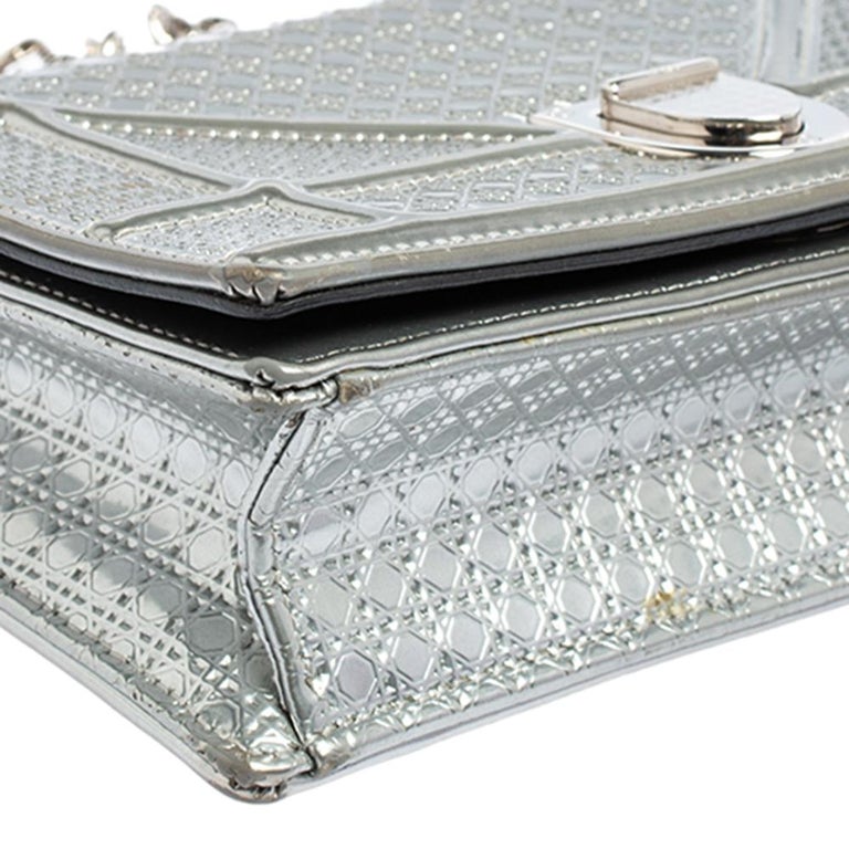 Dior Metallic Silver Micro Cannage Leather Mini Diorama Shoulder Bag at ...