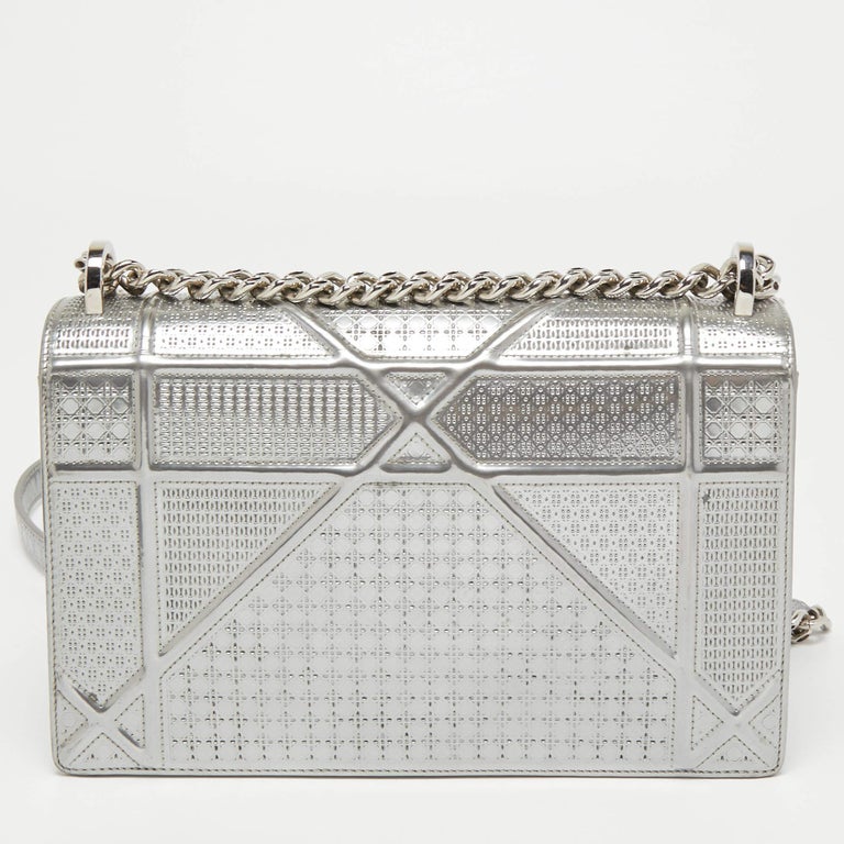 Dior Metallic Silver Micro Cannage Patent Leather Medium Diorama ...