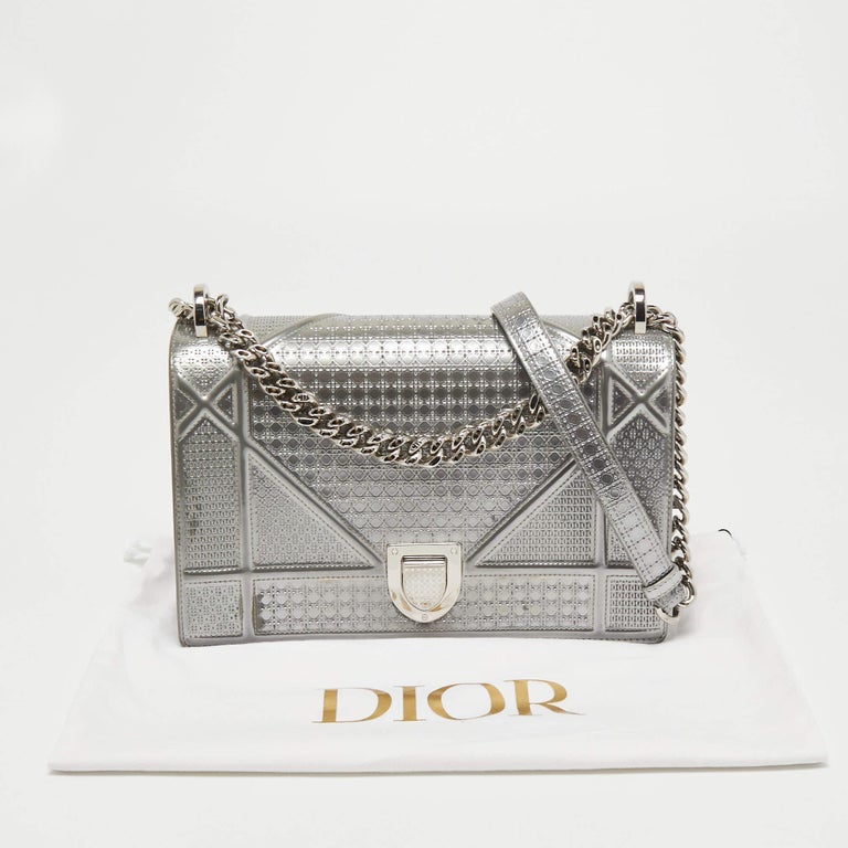 Dior Metallic Silver Micro Cannage Patent Leather Medium Diorama ...