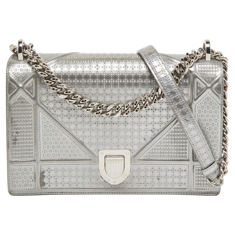 Dior Metallic Silver Micro Cannage Patent Leather Medium Diorama ...