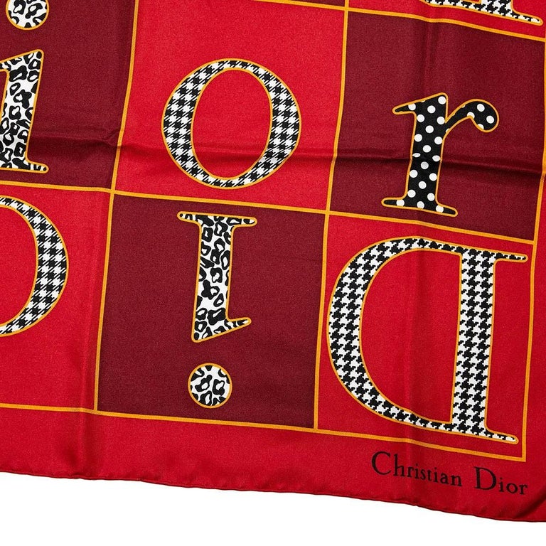 Dior Monogram Logo Silk Small Square Red Scarf Gavroche at 1stDibs ...