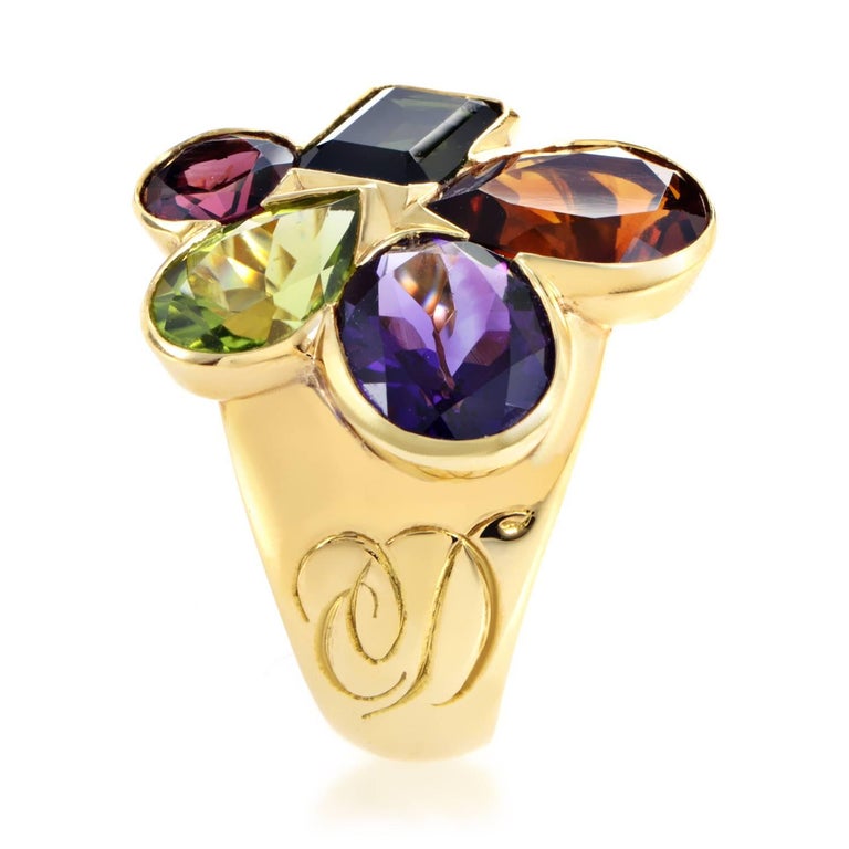Dior Multi-Gemstone 18 Karat Yellow Gold Cluster Ring at 1stDibs