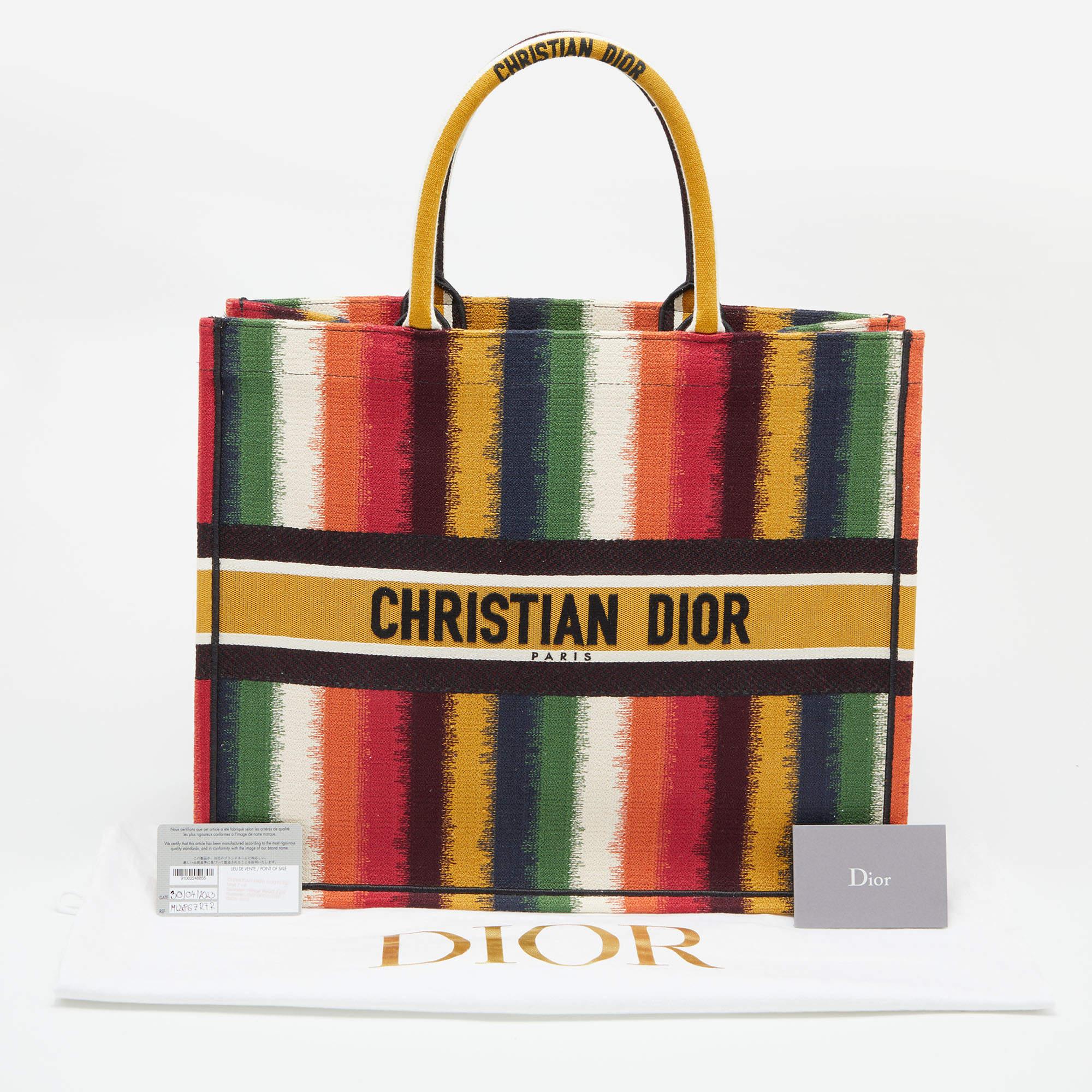 Dior Multicolor D-Striped Embroidered Canvas Large Book Tote For Sale ...