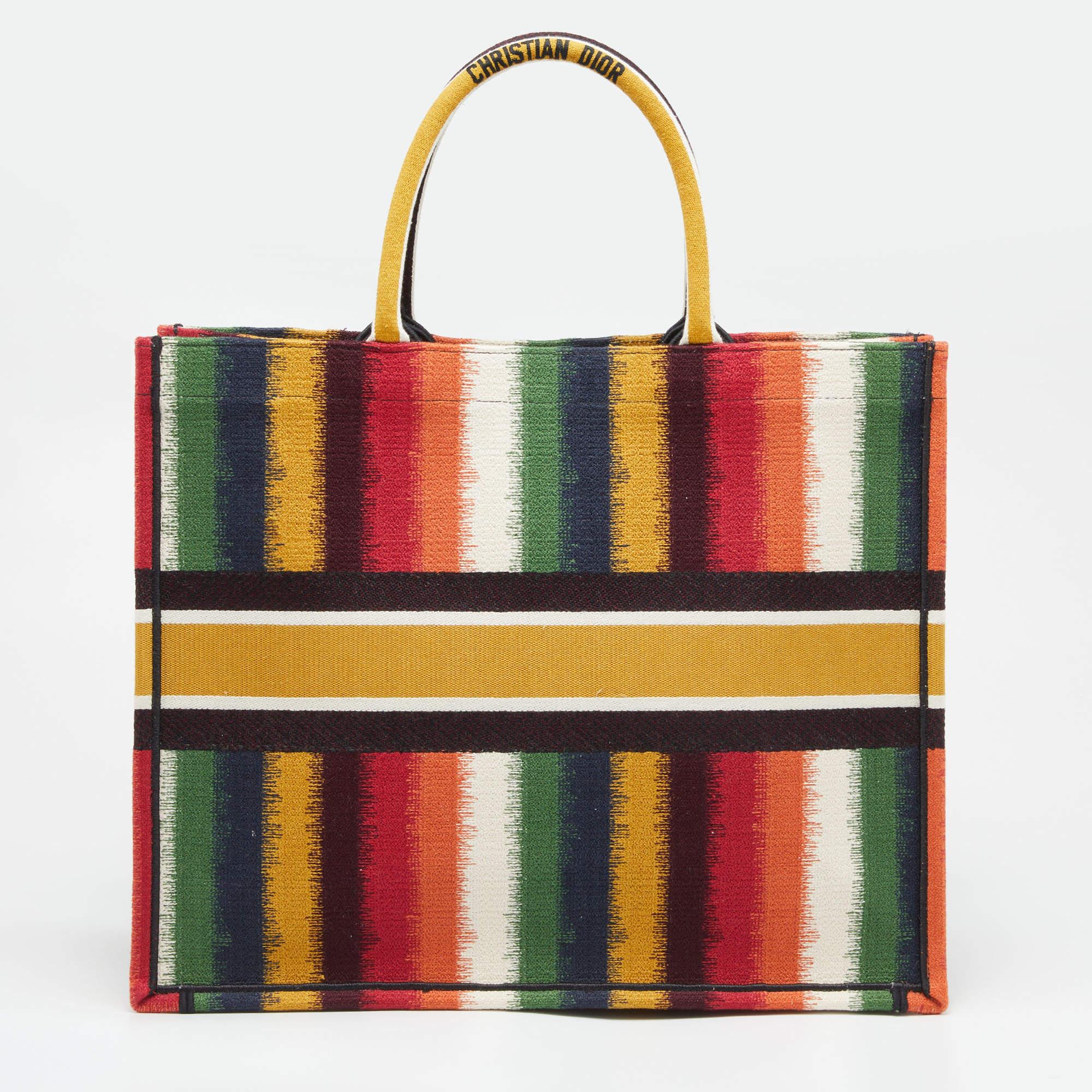 Dior Multicolor D-Striped Embroidered Canvas Large Book Tote For Sale ...