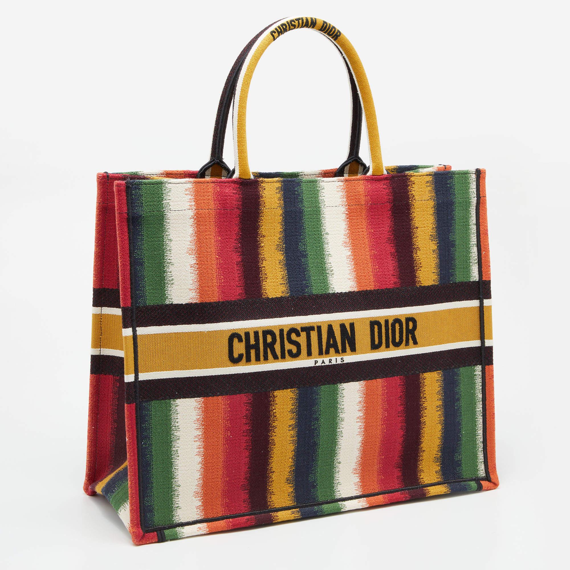 Dior Multicolor D-Striped Embroidered Canvas Large Book Tote For Sale ...
