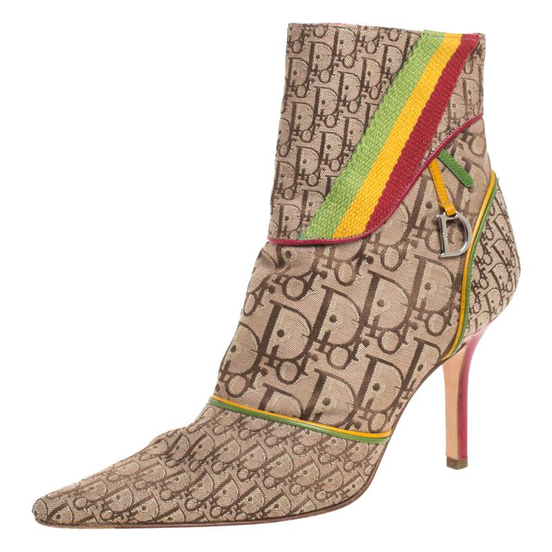 Dior Multicolor Monogram Canvas And Leather Piping Ankle Boots Size 36 ...