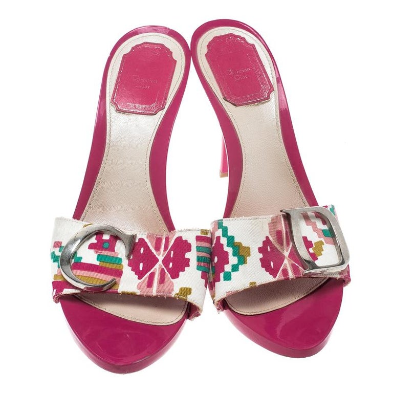 Dior Multicolor Printed Cotton Peep Toe Slide Clogs Size 39.5 For Sale ...