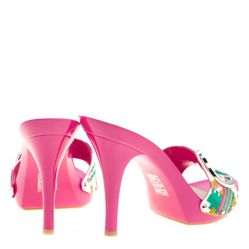 Dior Multicolor Printed Cotton Peep Toe Slide Clogs Size 39.5 at ...