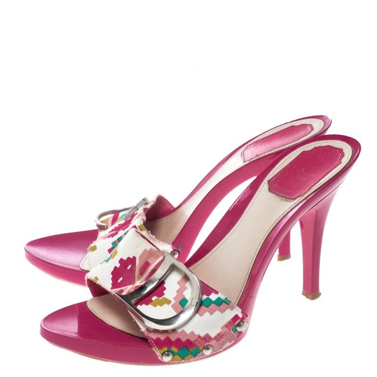 Dior Multicolor Printed Cotton Peep Toe Slide Clogs Size 39.5 For Sale ...
