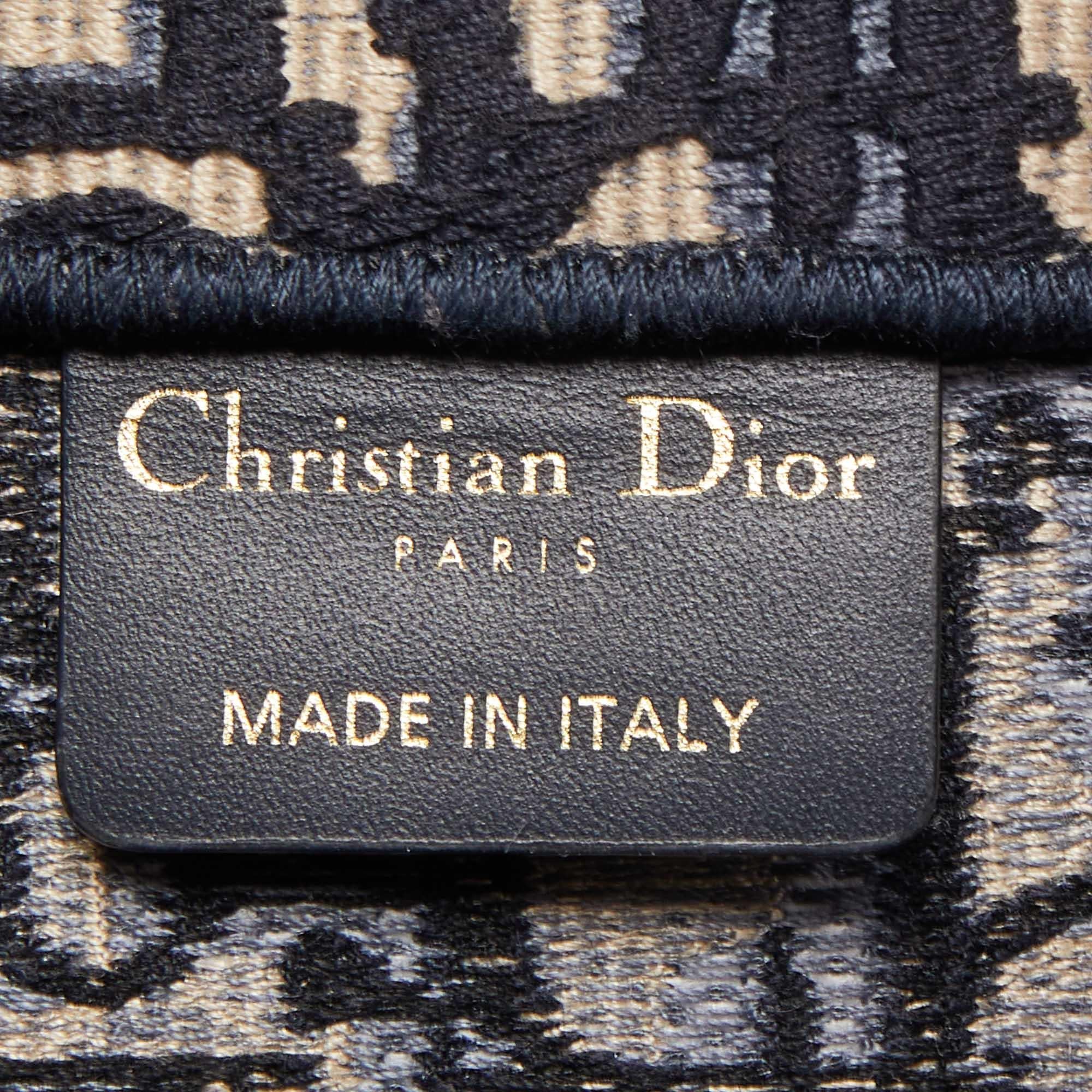 Dior Navy Blue Oblique Embroidered Canvas Medium Book Tote For Sale at ...