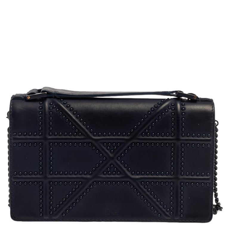 Dior Navy Blue Ultra Matte Leather Studded Diorama Wallet on Chain at ...