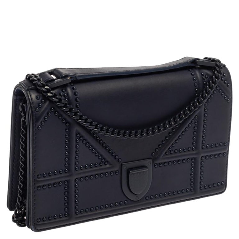 Dior Navy Blue Ultra Matte Leather Studded Diorama Wallet on Chain at ...