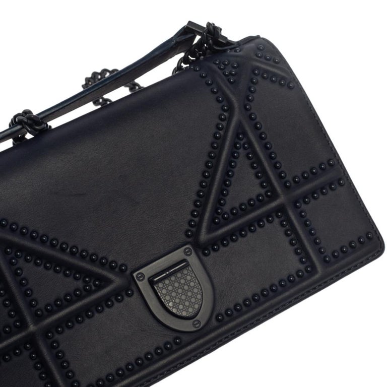 Dior Navy Blue Ultra Matte Leather Studded Diorama Wallet on Chain at ...