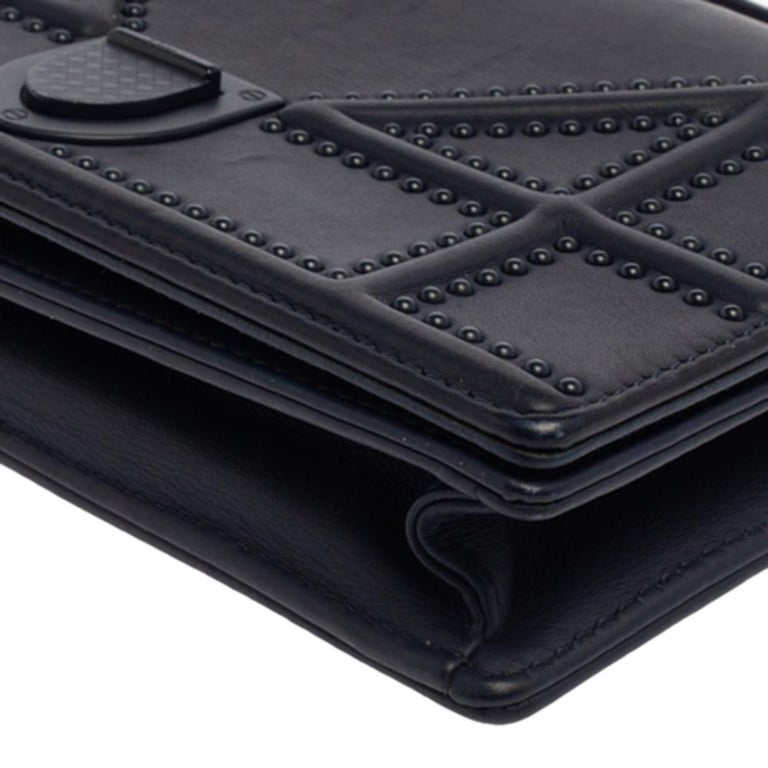 Dior Navy Blue Ultra Matte Leather Studded Diorama Wallet on Chain at ...