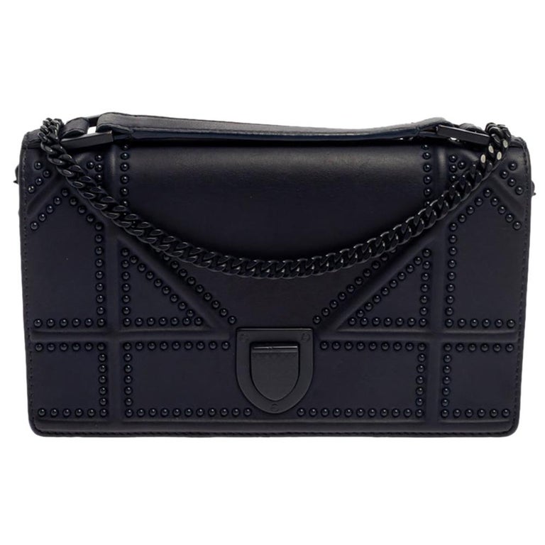 Dior Navy Blue Ultra Matte Leather Studded Diorama Wallet on Chain at ...
