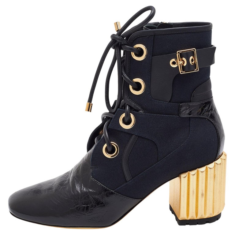 Dior Navy Canvas and Leather Glorious Lace Up Ankle Length Boots Size ...