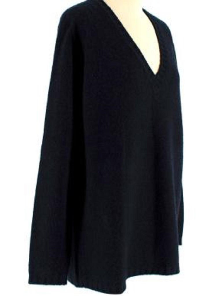 Dior Navy Cashmere Knit Oversized V-Neck Sweater For Sale at 1stDibs