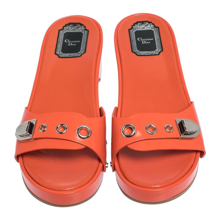 Dior Neon Orange Leather Buckle Detail Platform Slide Sandals Size 37.5 ...