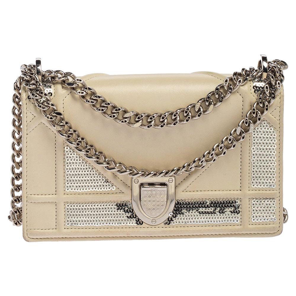 Dior Off White Leather and Sequin Mini Diorama Shoulder Bag For Sale at ...