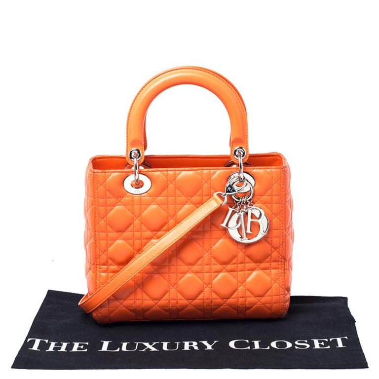 Dior Orange Cannage Quilted Leather Medium Lady Dior Tote For Sale at ...