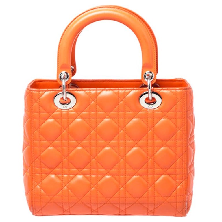 Dior Orange Cannage Quilted Leather Medium Lady Dior Tote For Sale at ...