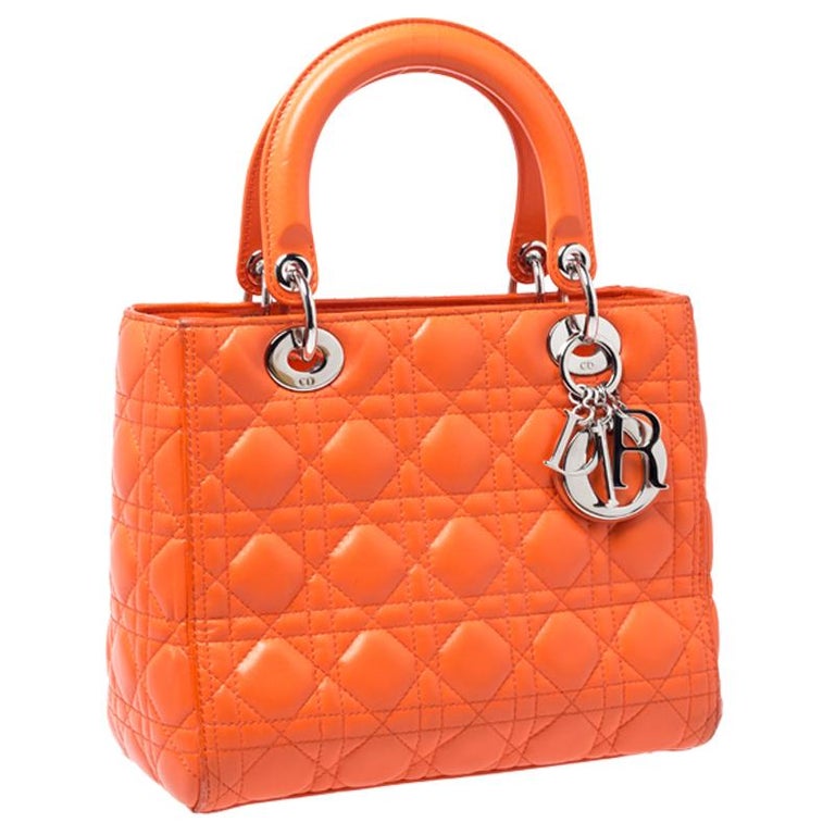 Dior Orange Cannage Quilted Leather Medium Lady Dior Tote For Sale at ...