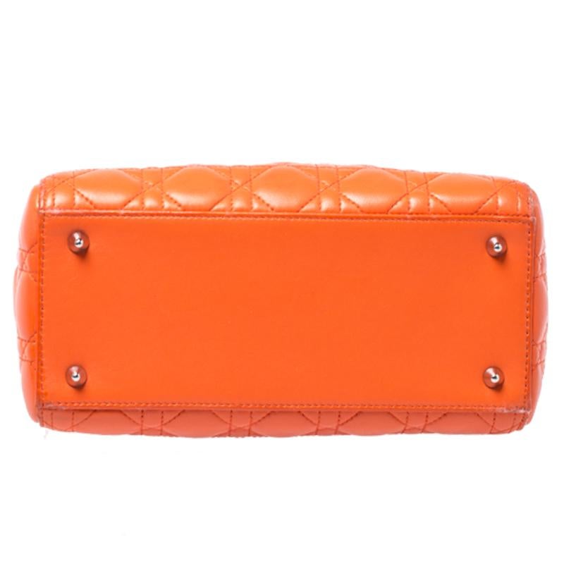 Dior Orange Cannage Quilted Leather Medium Lady Dior Tote For Sale at ...