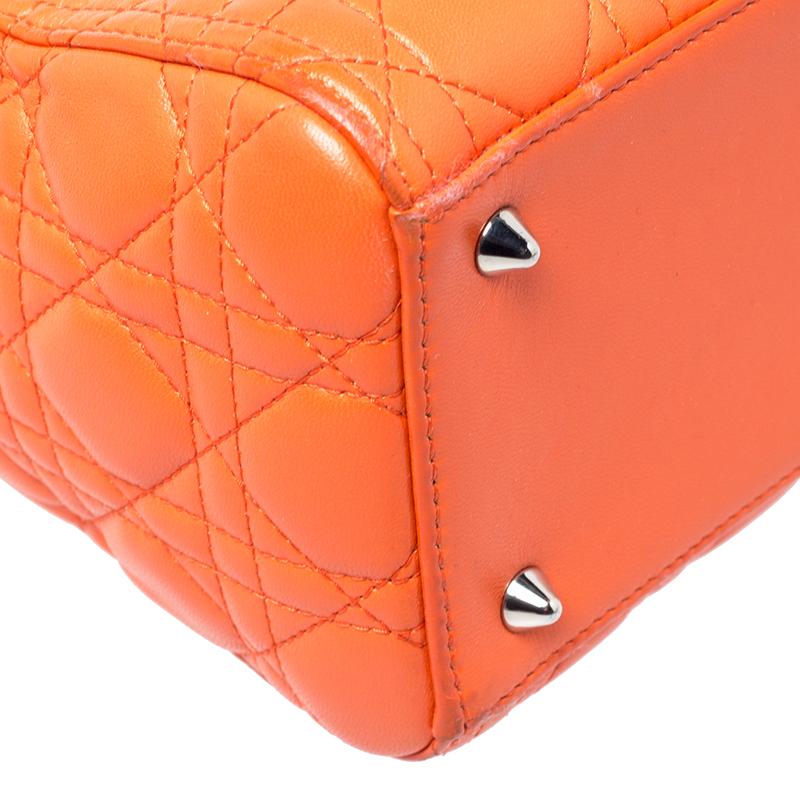 Dior Orange Cannage Quilted Leather Medium Lady Dior Tote For Sale at ...