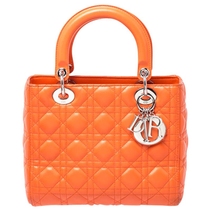 Dior Orange Cannage Quilted Leather Medium Lady Dior Tote For Sale at ...