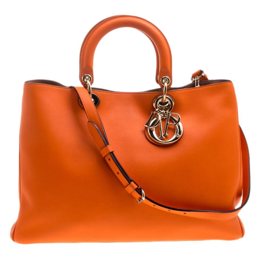 Dior Orange Leather Large Diorissimo Shopper Tote For Sale at 1stDibs