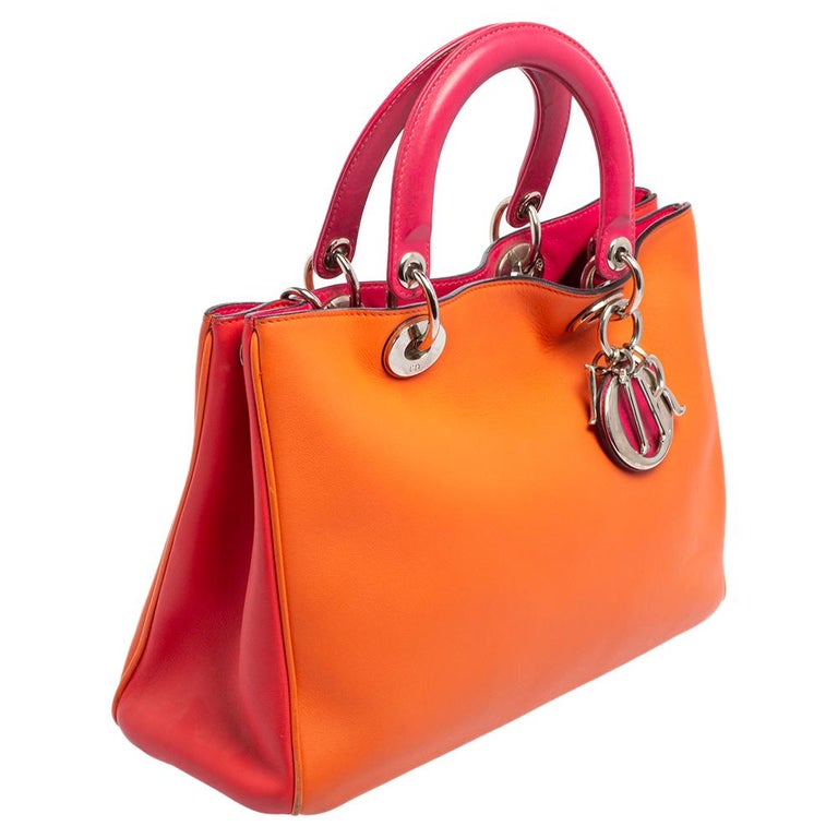Dior Orange/Pink Tricolor Calfskin Leather Medium Diorissimo Tote Bag ...