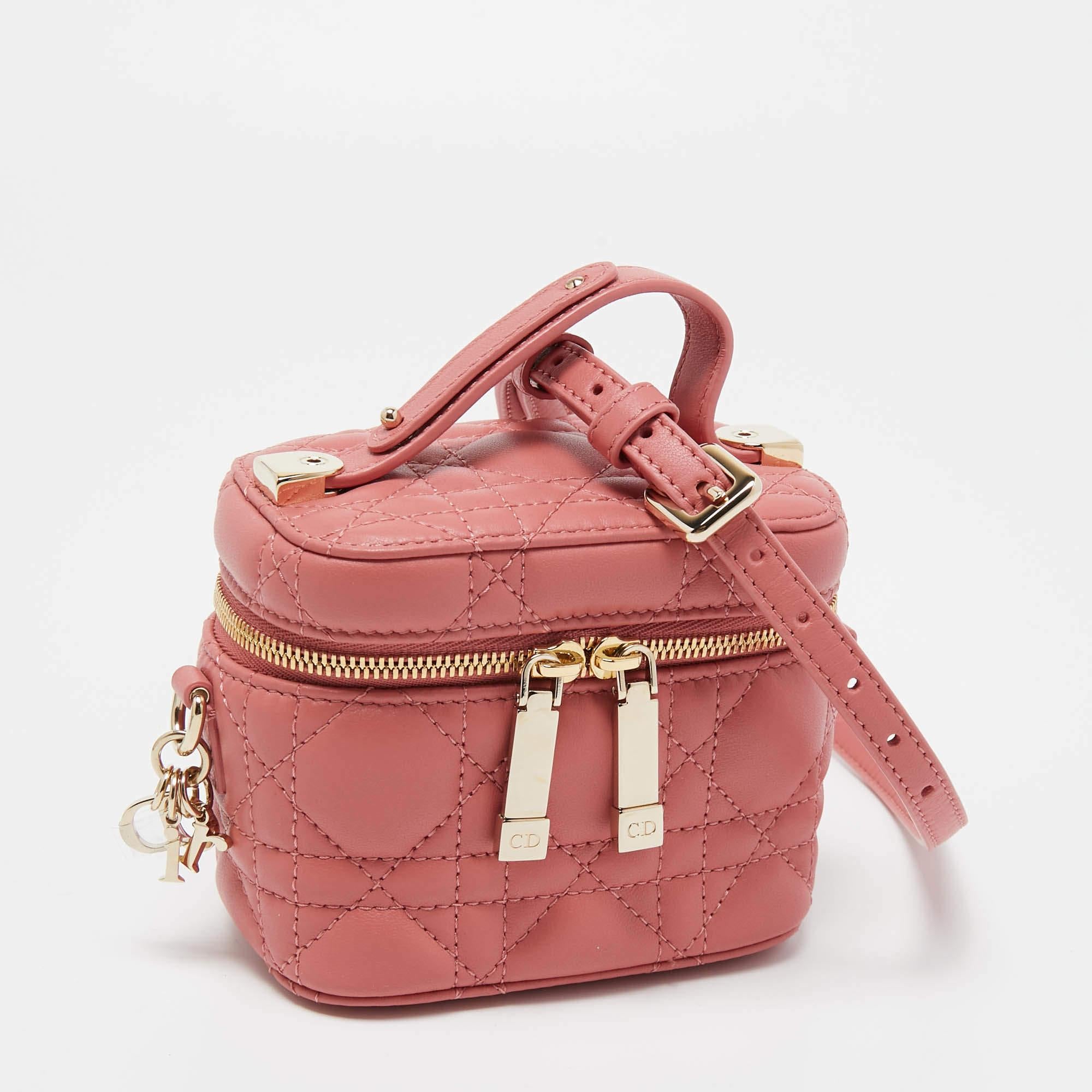 Dior Pink Cannage Leather Lady Dior Micro Vanity Case For Sale at 1stDibs