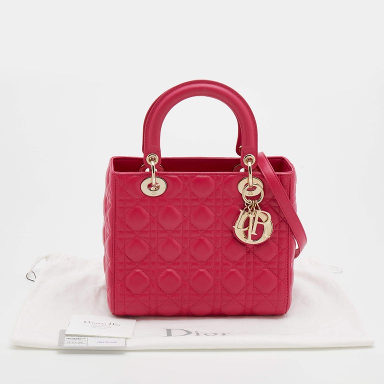 Dior Pink Cannage Leather Medium Lady Dior Tote For Sale at 1stDibs