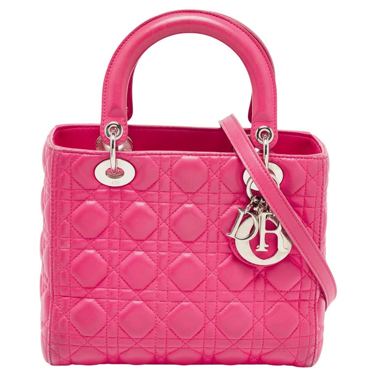 Dior Pink Cannage Leather Medium Lady Dior Tote For Sale at 1stDibs