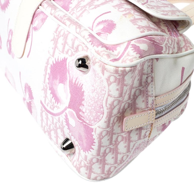 Dior Pink/Cream Floral Print Canvas and Patent Leather Satchel For Sale ...