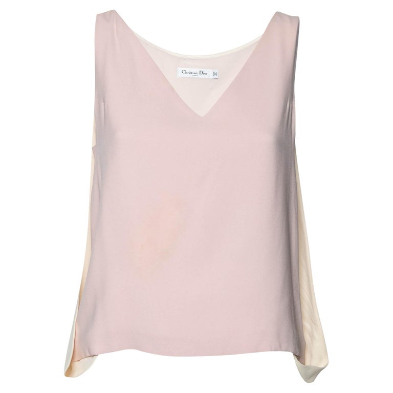 Dior Pink and Cream Silk Crepe Overlay Draped Sleeveless Top M For Sale ...